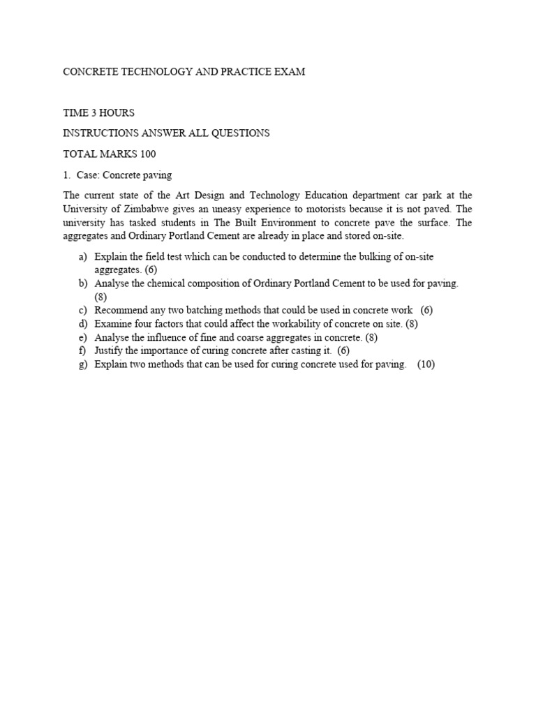 Concrete Paving Exam for Students | PDF