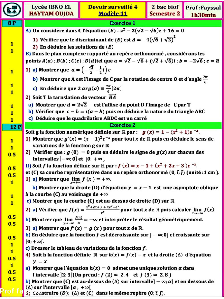 Modéle 1 Devoir Surveillé 2 Avec Correction | PDF