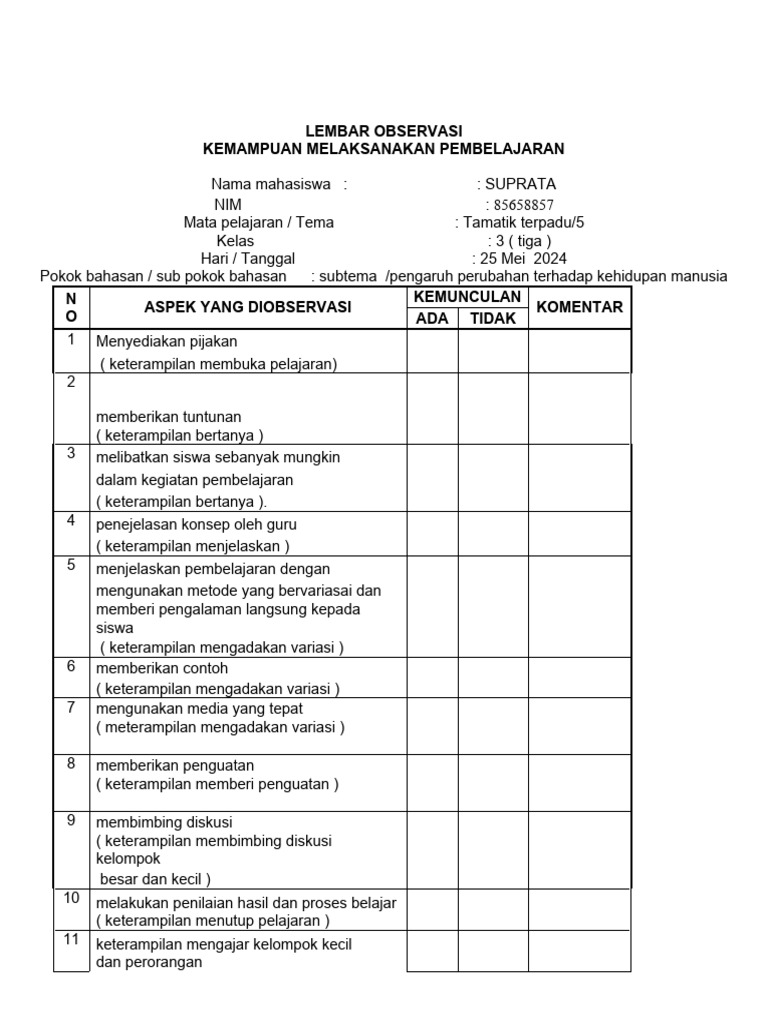 Lampiran Observasi | PDF