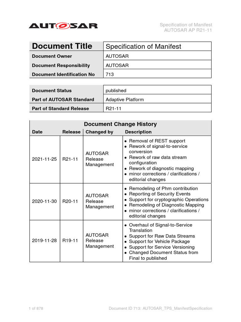 AUTOSAR TPS ManifestSpecification | PDF | Internet Protocol Suite ...