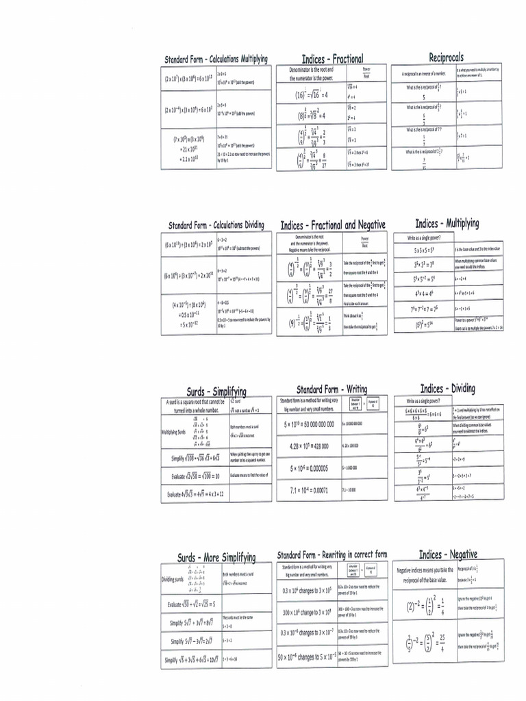 Unit 1 Revision Notes A3 - Math GCSE Edexcel | PDF