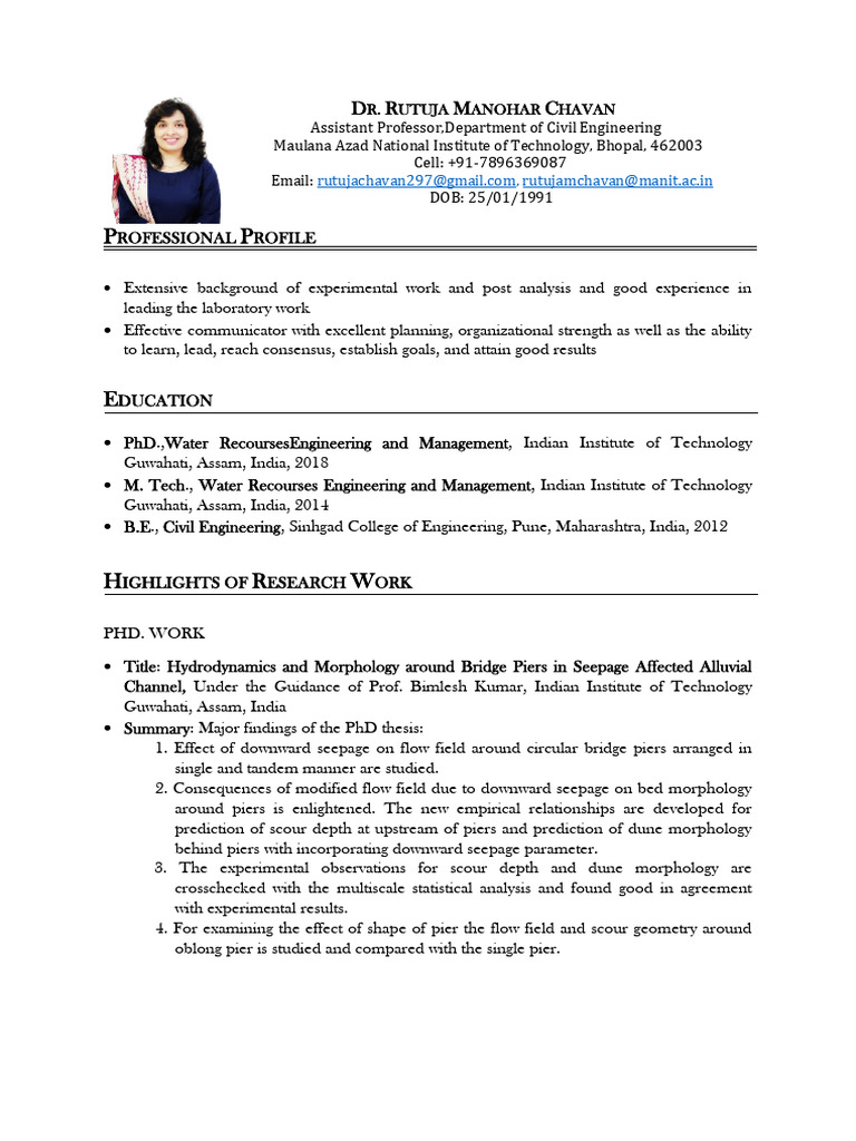 Rutuja Chavan CV | PDF | Hydraulic Engineering | Earth Sciences