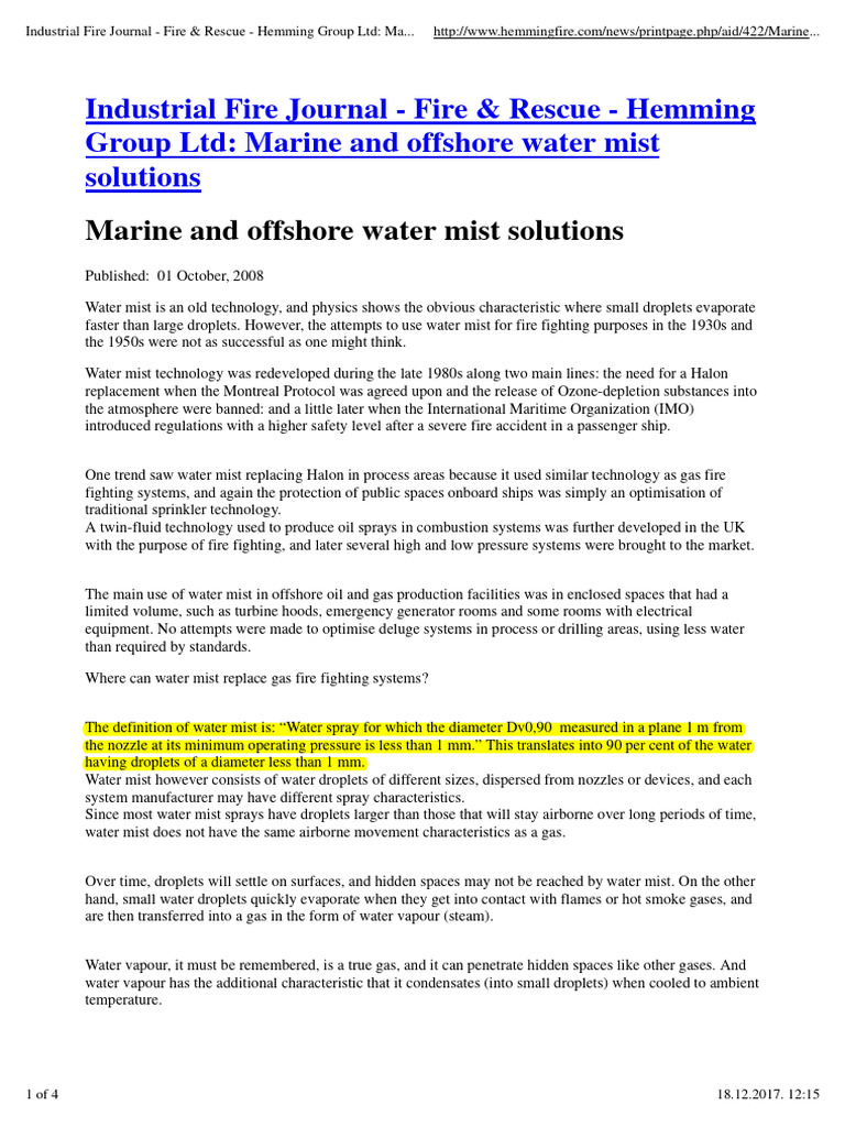 Marine and Offshore Water Mist Solutions | PDF | Water Vapor | Water