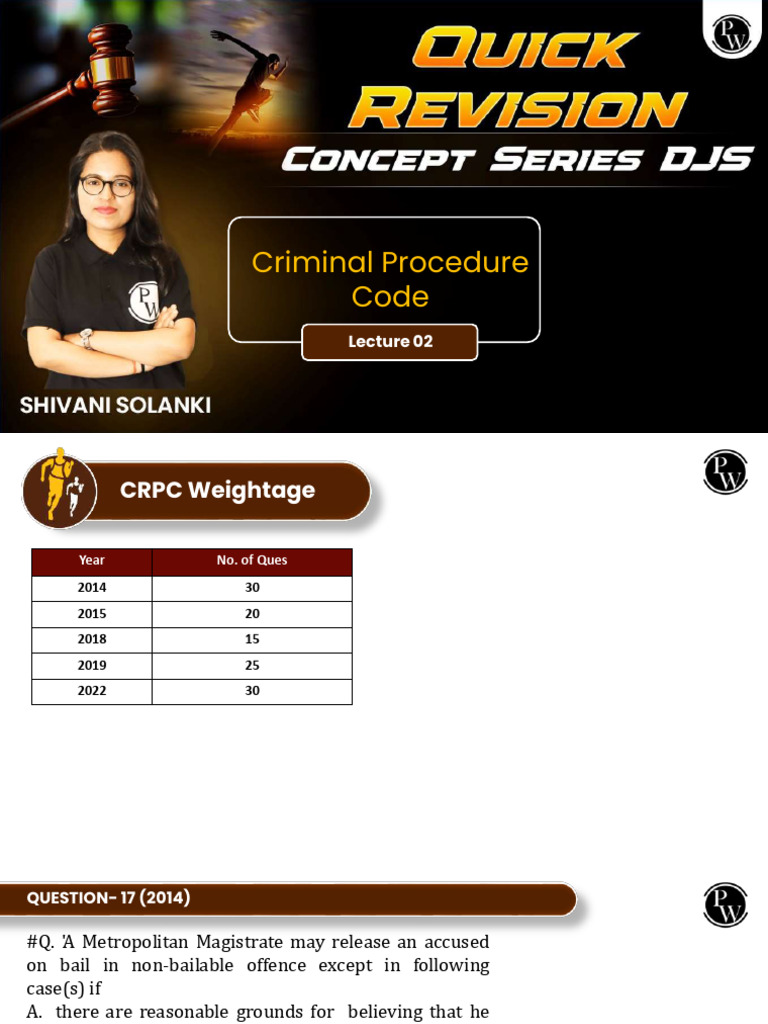 Criminal Procedure Code: Key Concepts and Questions | PDF | Bail | Arrest