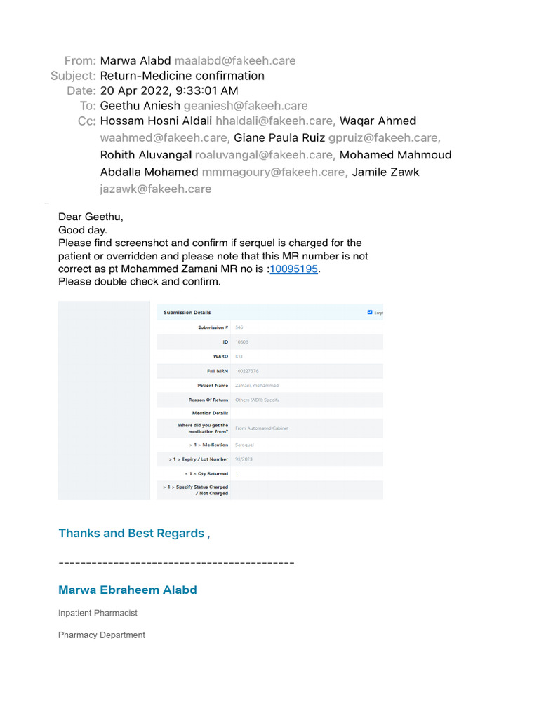 Confirm Serquel Charge for Patient | PDF | Business