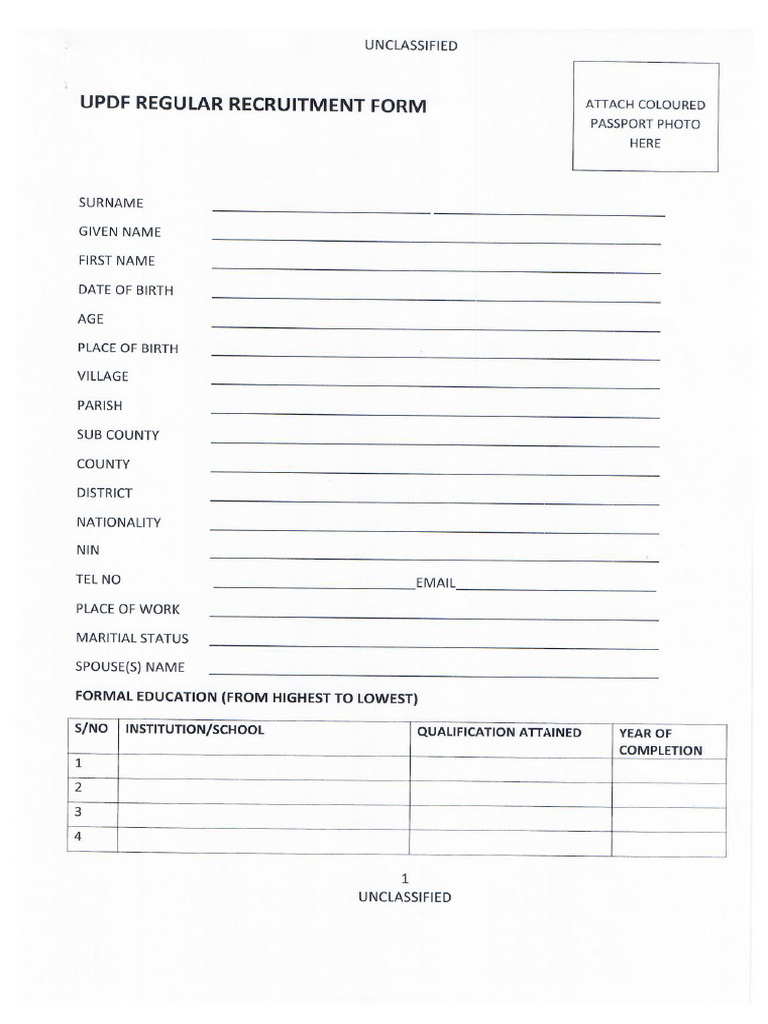 Updf Regular Recruitment Form-1 | PDF