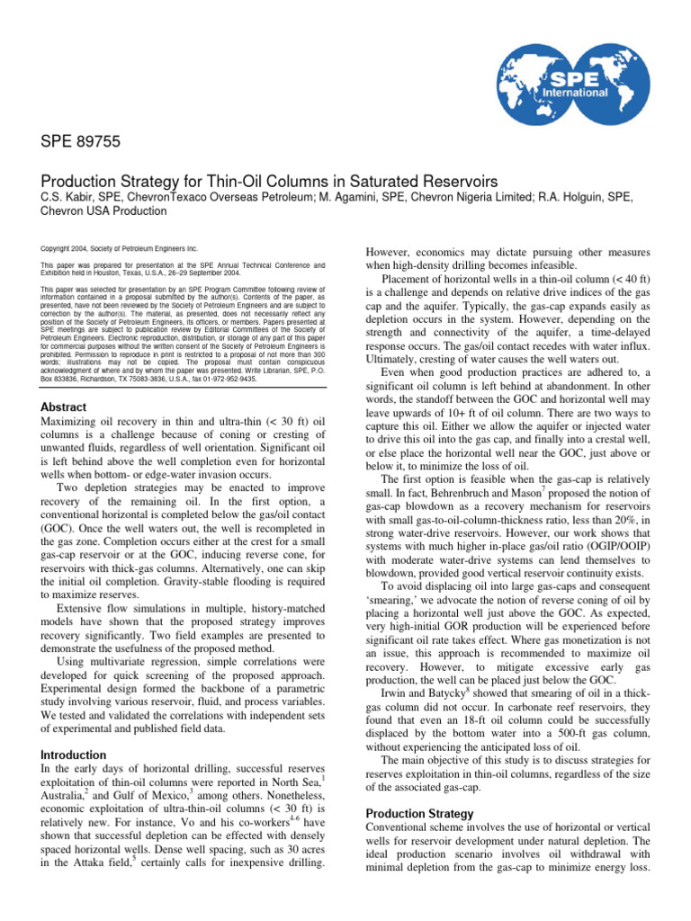 Production Strategy For Oil Columns in Saturated Reservoirs | PDF ...