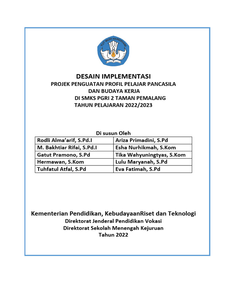 Desain Implementasi P5BK SMKS PGRI 2 | PDF