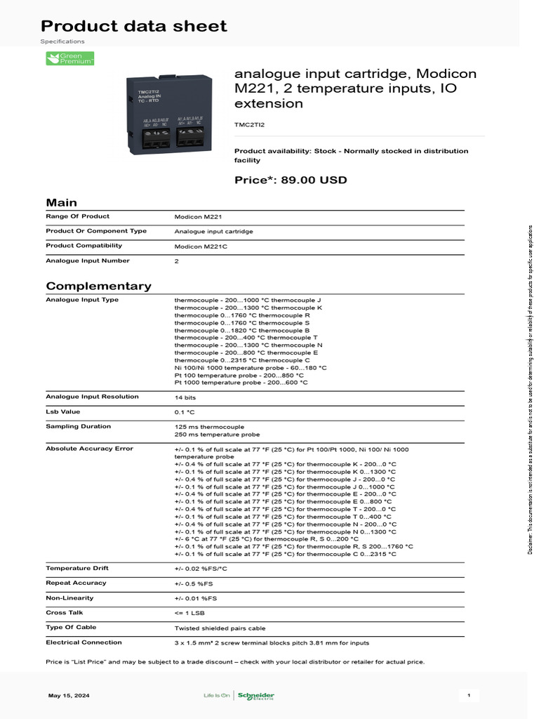Schneider Electric - Modicon-M221-Nano-PLC - TMC2TI2 | PDF | Thermocouple