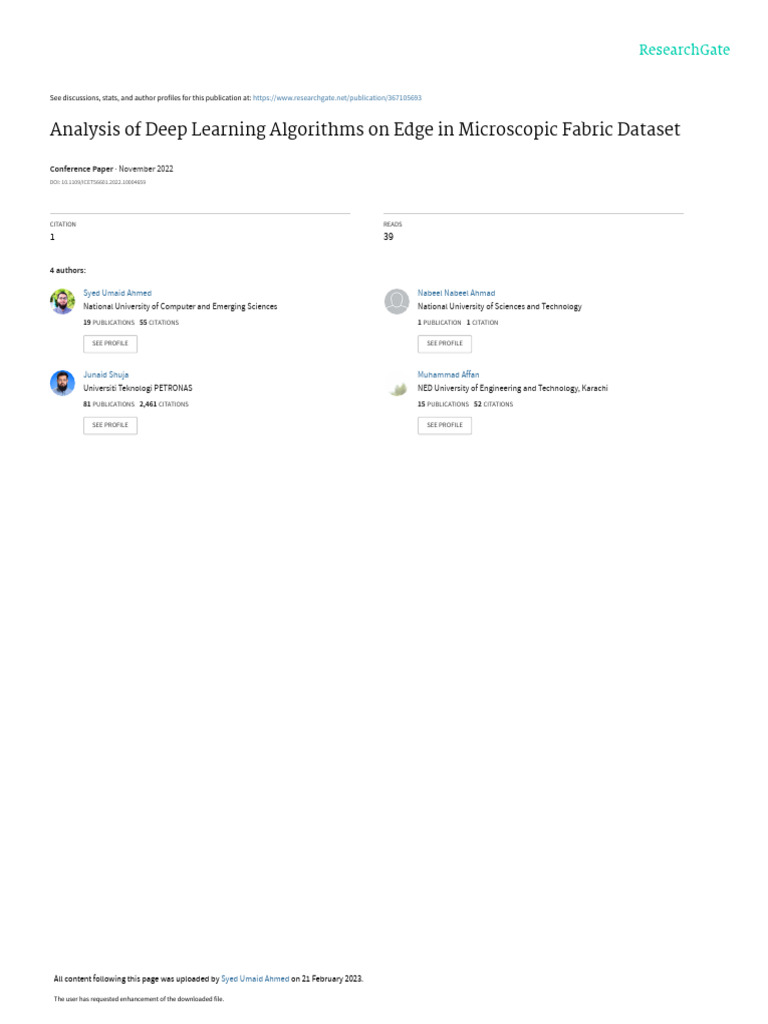 Deep Learning Algorithms For Microscopic Fabric Dataset | Download Free PDF | Computer Vision ...