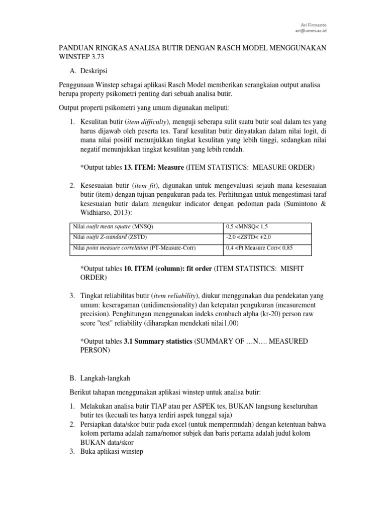 Panduan Ringkas Analisa Butir Dengan Rasch Model Menggunakan Winstep 3 ...