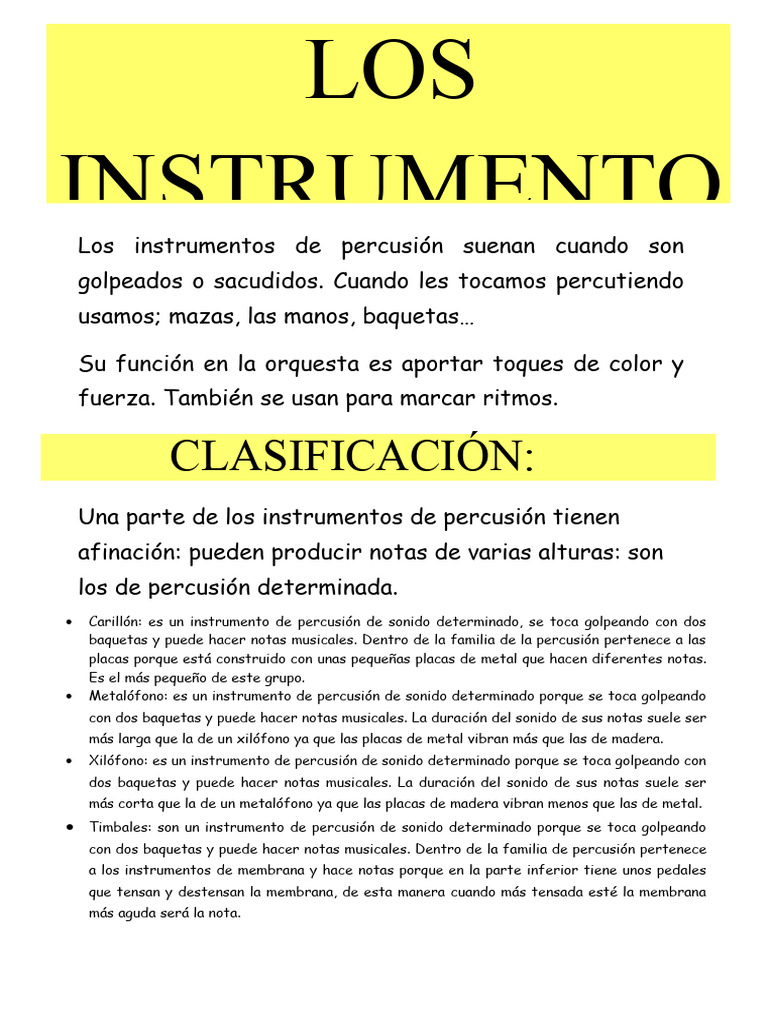 Instrumentos de Percusión: Clasificación y Función | PDF | Instrumentos ...