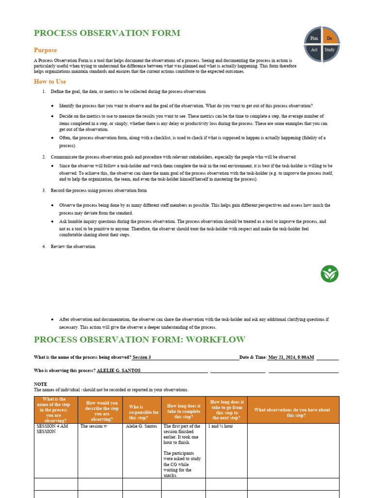 Process Observation Form | PDF | Cakes | Observation