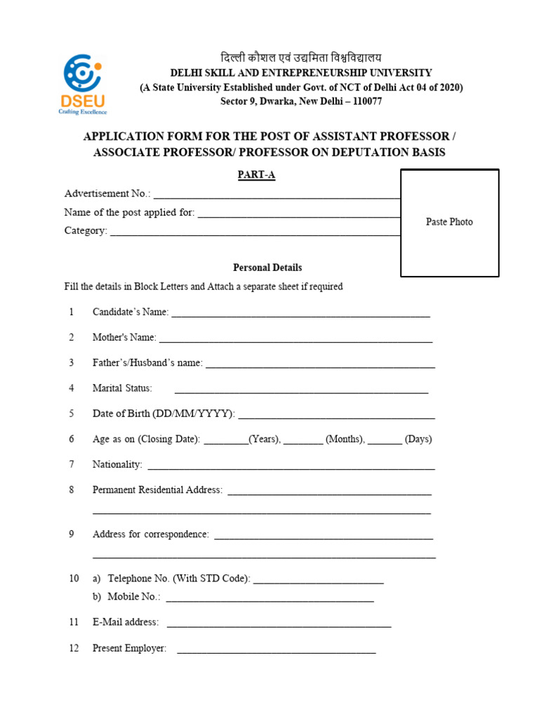 Application Form-Teaching Deputation | PDF | Engineering | Internet Of ...