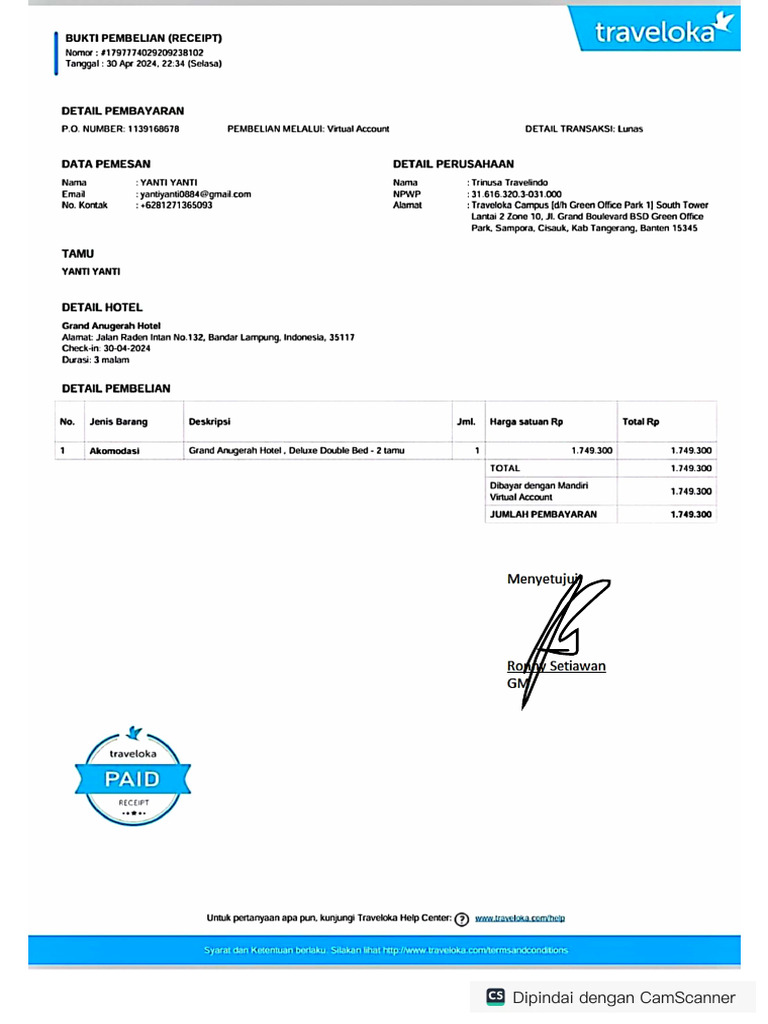 Kwitansi Hotel | PDF