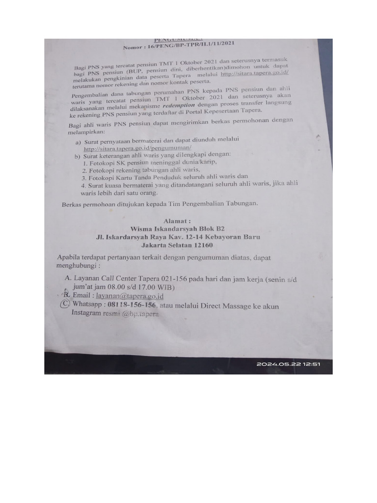 Dokumen Tapera 27 Mei 2024 | PDF