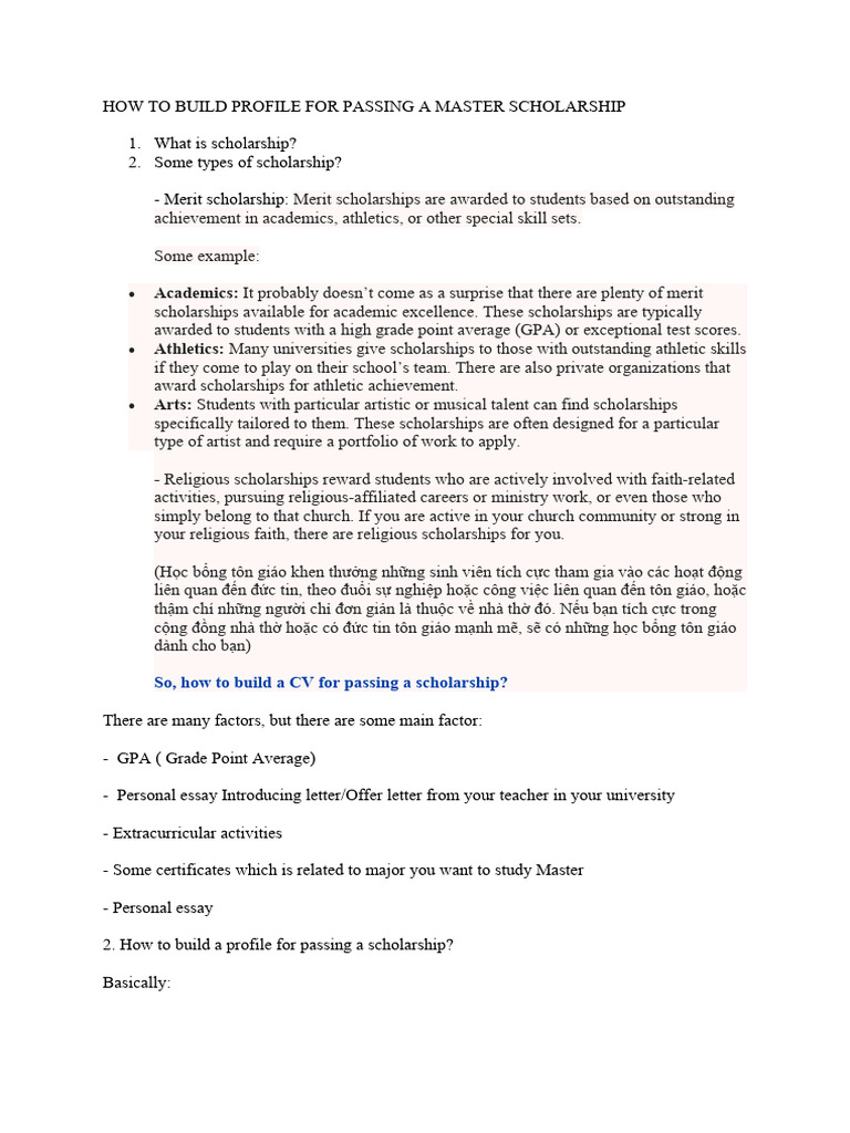 How To Build Profile For Passing A Master Scholarship | PDF