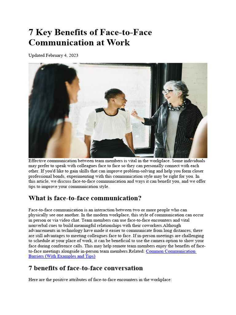 7 Key Benefits of Face To Face Communi | PDF | Nonverbal Communication | Communication