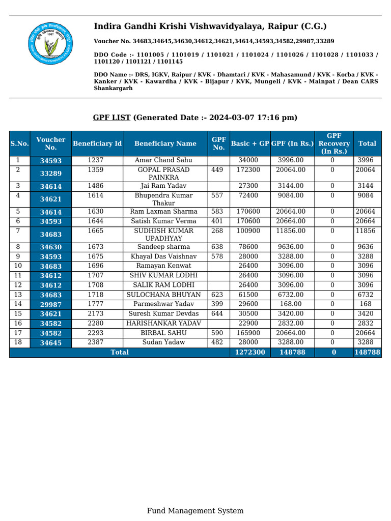 Fund Management System GPF Report | PDF