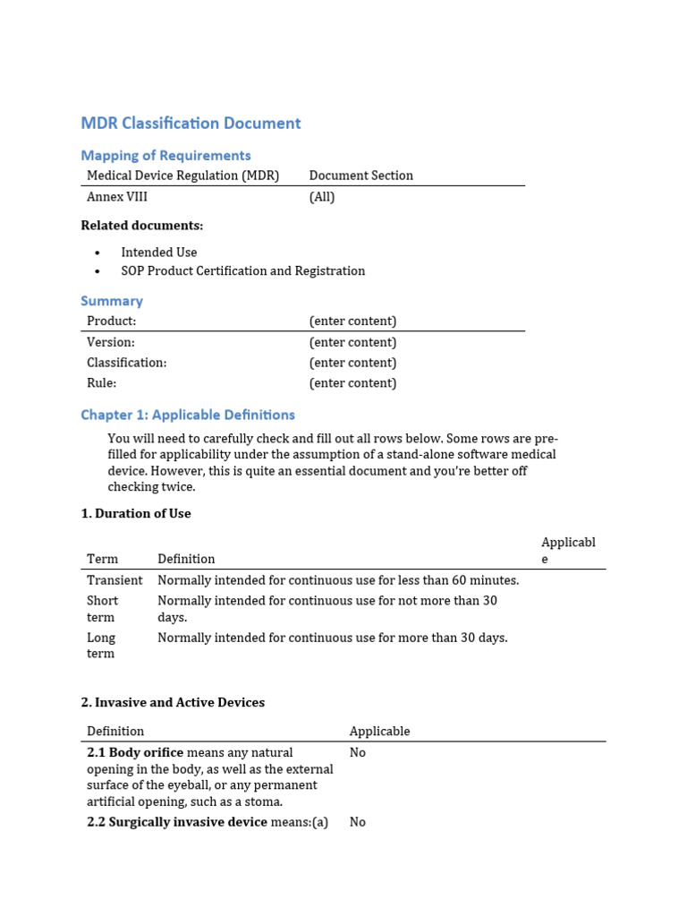 MDR Classification Document | PDF | Monitoring (Medicine) | Medical ...