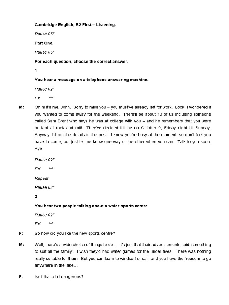 b2 First Listening Sample 1 Tapescript | PDF | Bears | Cougar