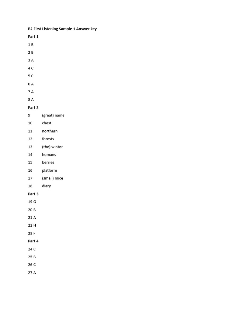 B2 First Listening Answer Key | PDF