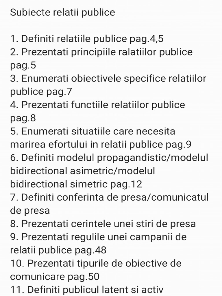 Lista Subiecte Relatii Publice | PDF