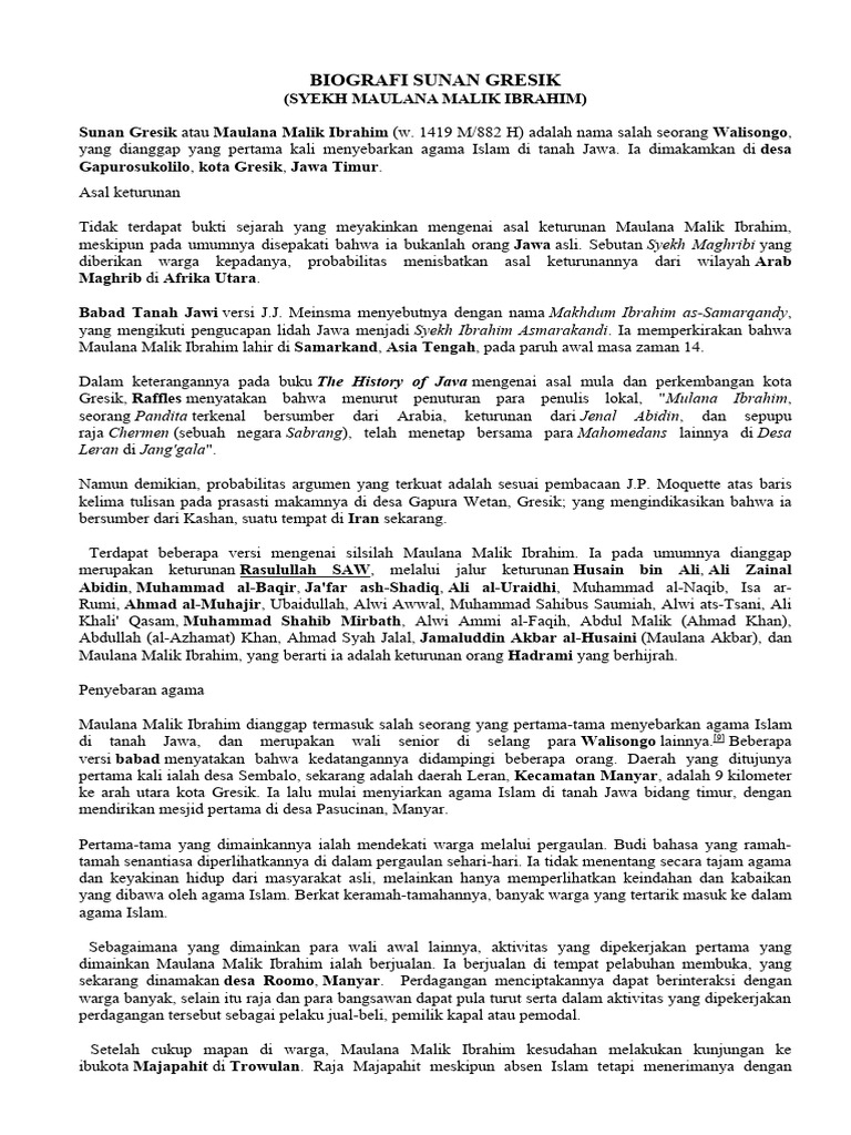 Biografi Sunan Gresik | PDF | Agama & Spiritualitas