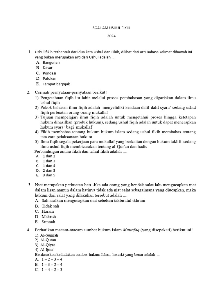 SOAL AM USHUL FIKIH 2024 Utk Siswa | PDF