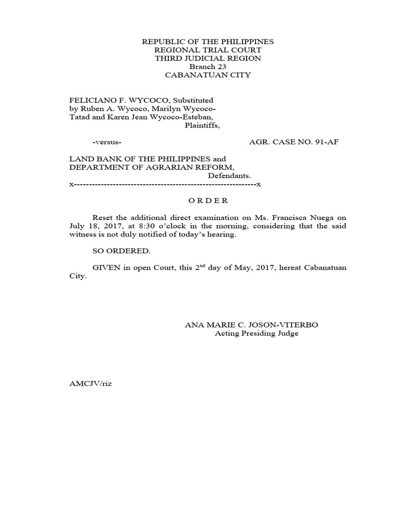 Court Order: Wycoco vs. Land Bank | PDF | Law