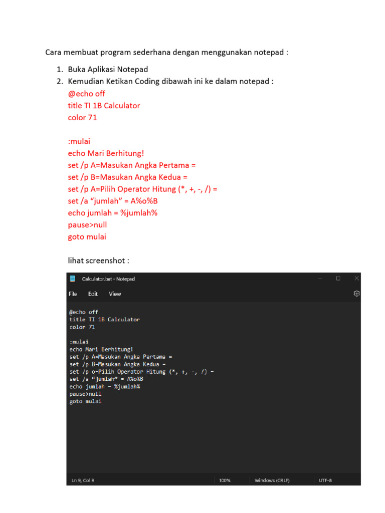 Cara membuat program sederhana dengan menggunakan notepad | PDF Cara membuat program sederhana dengan menggunakan notepad | PDF