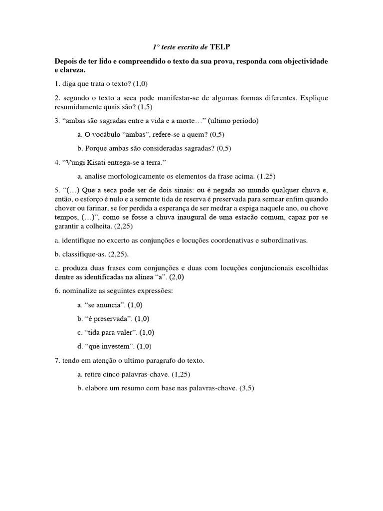 Depois de Ter Lido e Compreendido o Texto Da Sua Prova, Responda Com ...