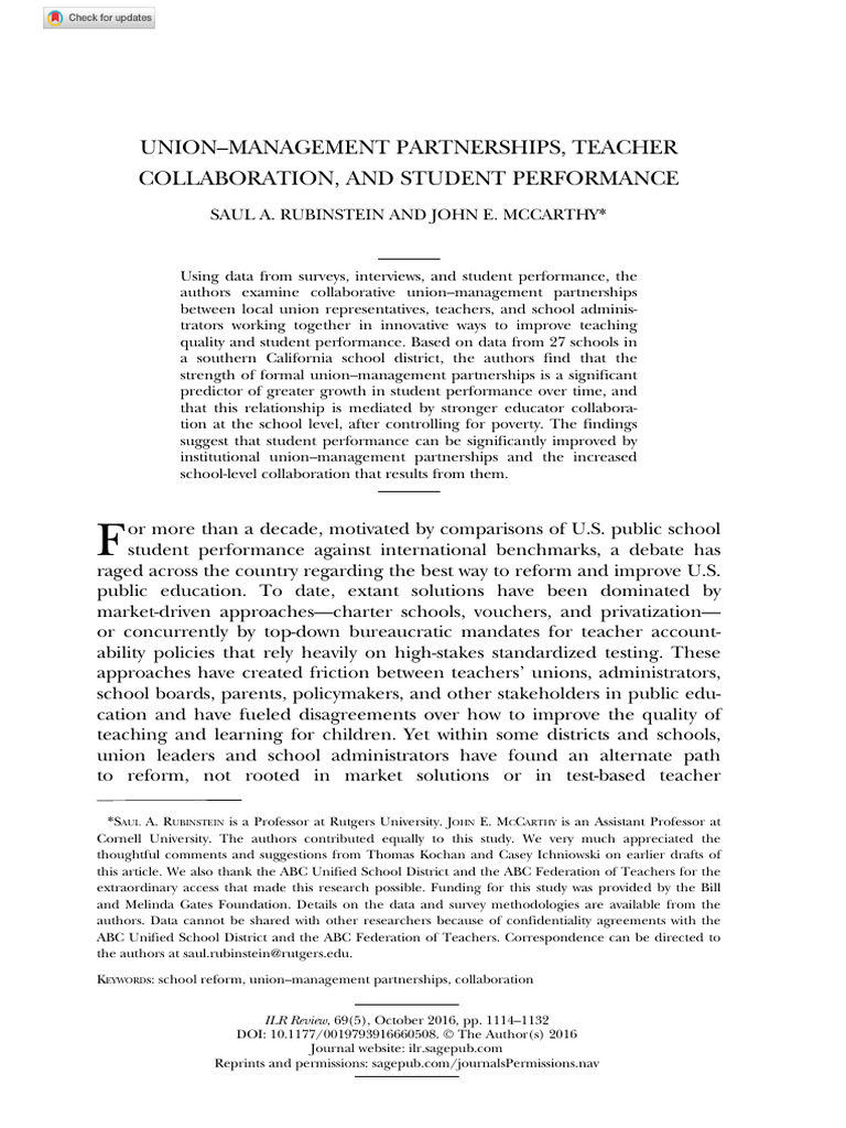 Union-Management Partnerships Boosting Student Performance | PDF ...