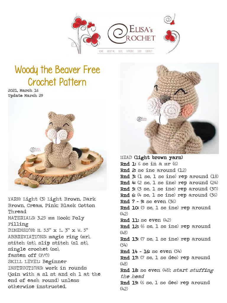 Woody The Beaver | PDF | Crochet | Yarn