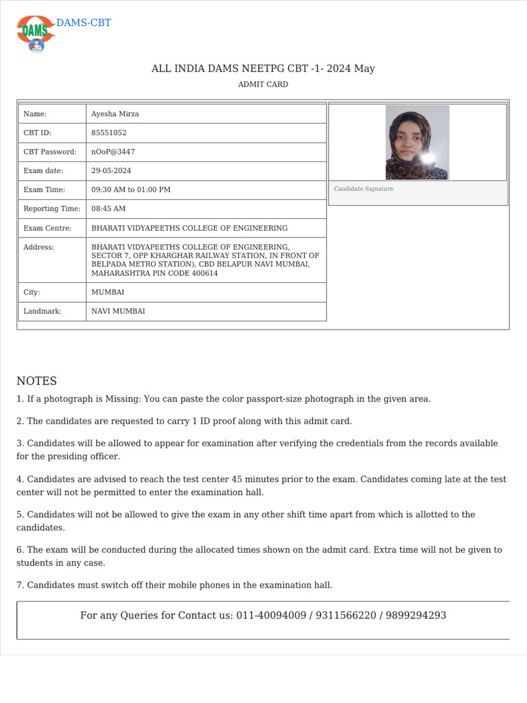 All India Dams Neetpg CBT - 1 - 2024 May | PDF