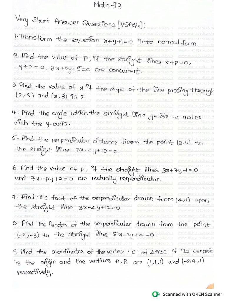 Inter Maths 1B First Year Important Very Short Questions | PDF