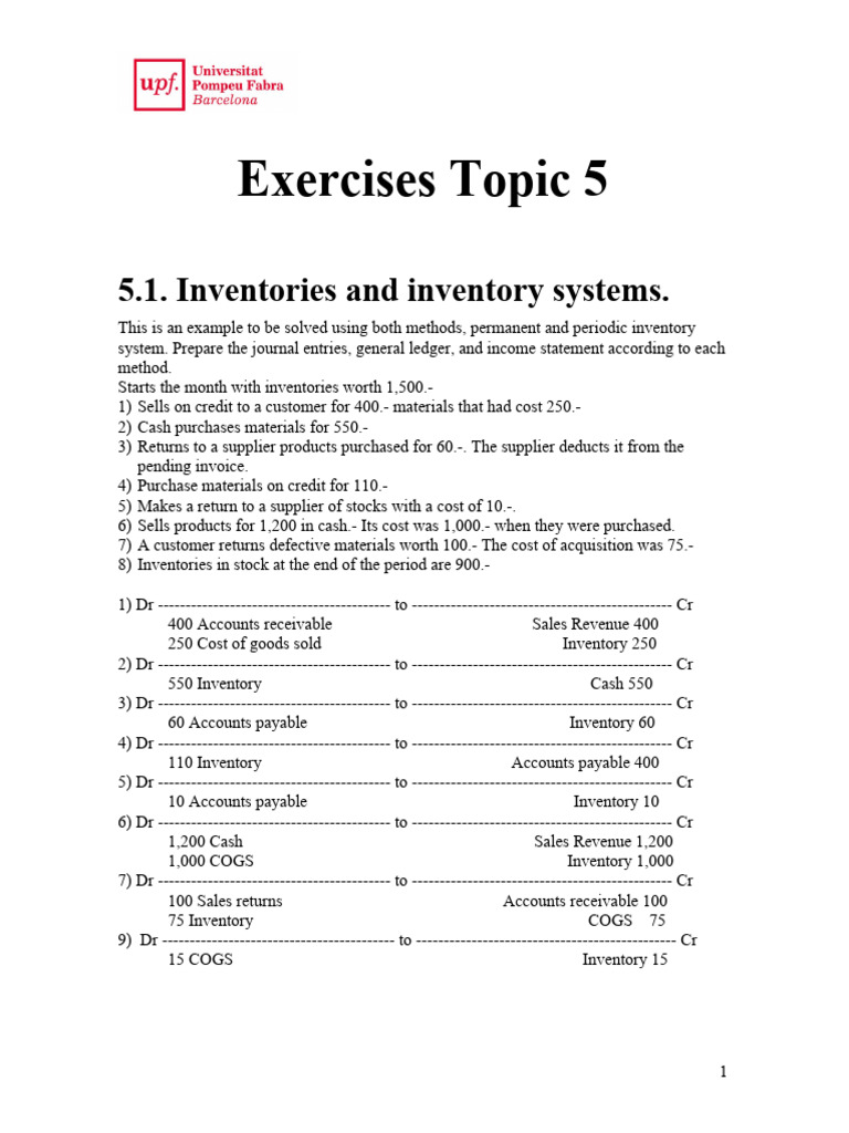 Inventory Systems: Journal Entries & Statements | PDF | Cost Of Goods ...
