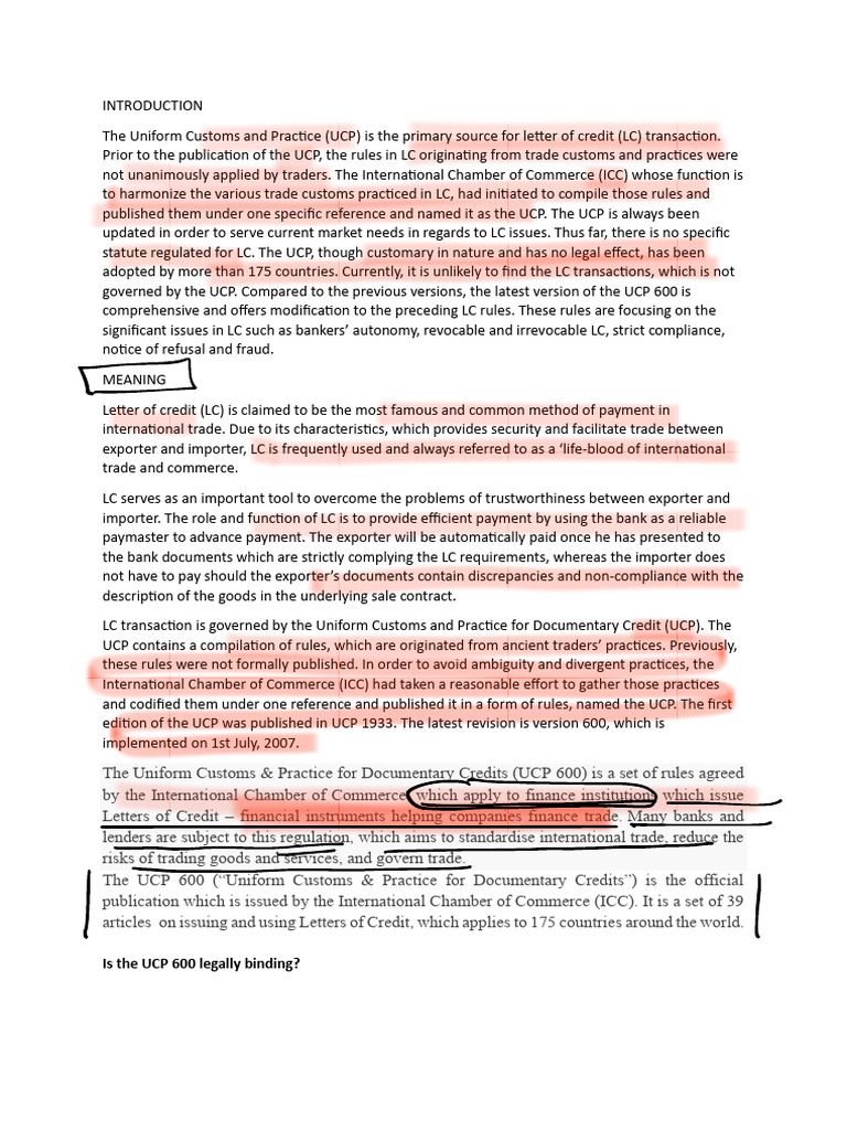 Overview of UCP 600 Rules for LCs | PDF | Letter Of Credit | Business