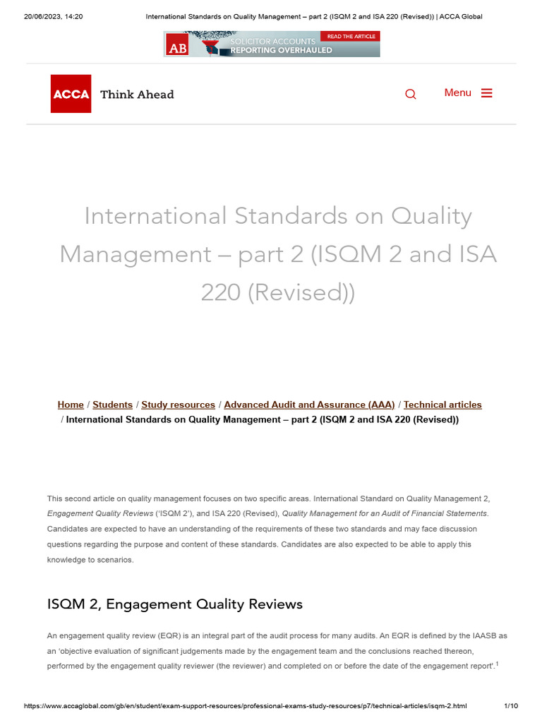 ISQM 2: Engagement Quality Reviews Explained | PDF | Audit | Auditor's ...