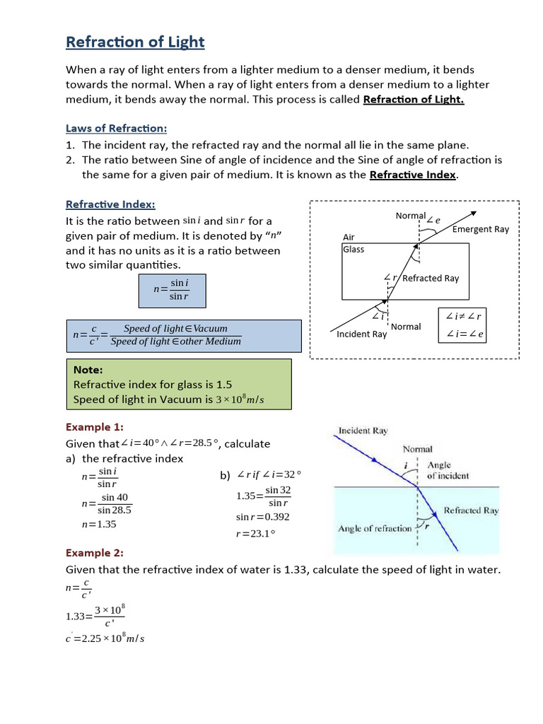 Refraction | PDF | Refraction | Refractive Index