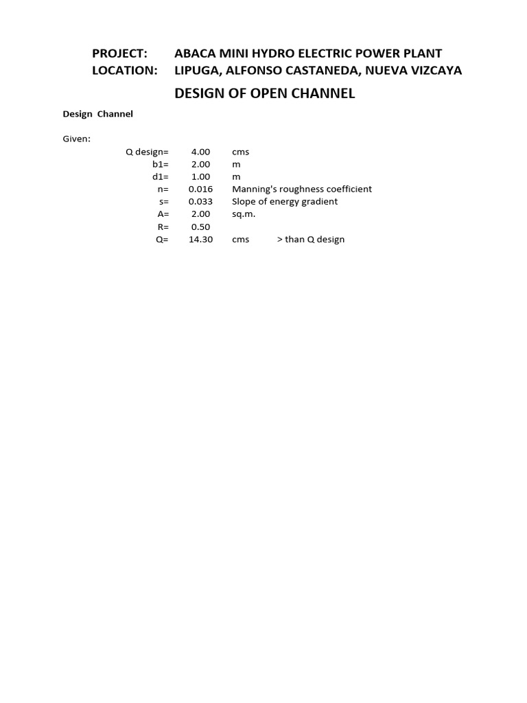 Abaca Open Channel Design | PDF