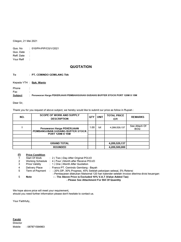 Penawaran Harga Pembangunan Gudang | PDF