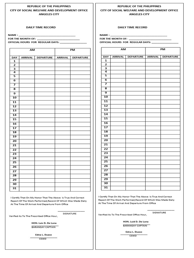 Daily Time Record | PDF