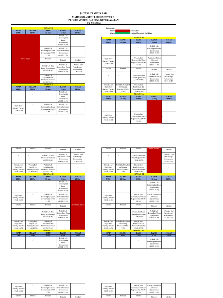 Jadwal Praktik Laboratorium Keperawatan | PDF
