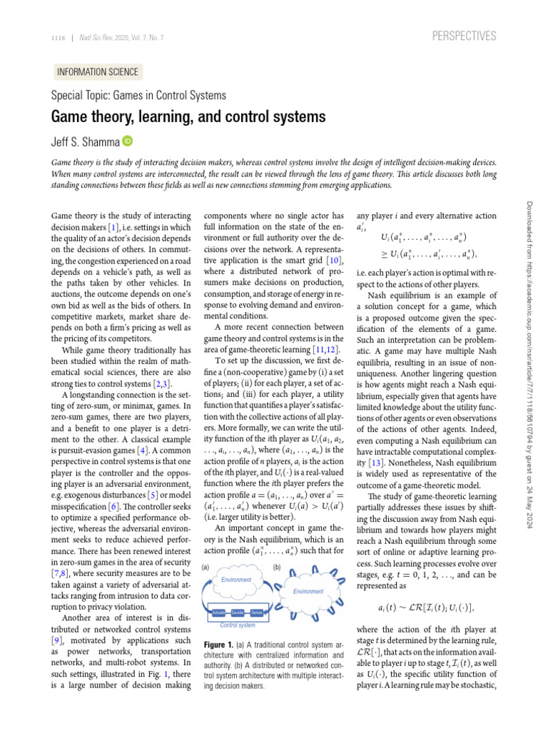 Game Theory in Control Systems | PDF | Game Theory | Decision Making