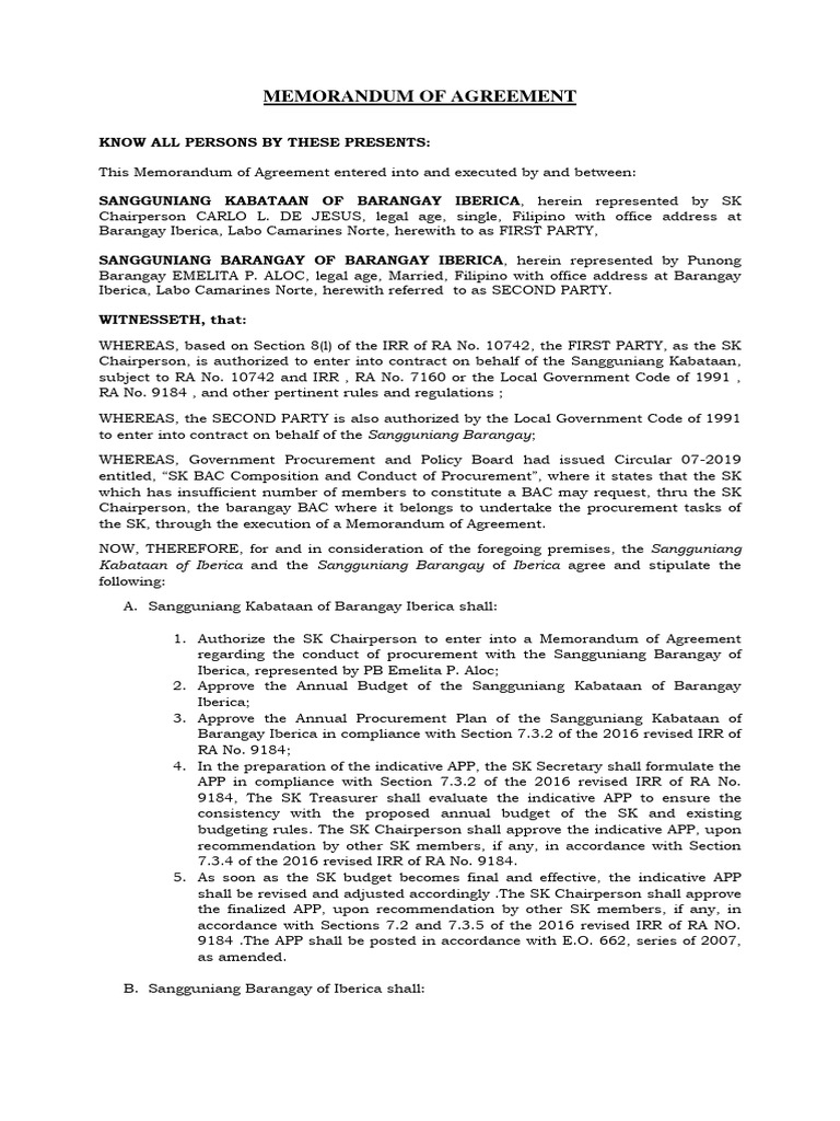 SK-Bac Agreement for Procurement | PDF | Government | Justice