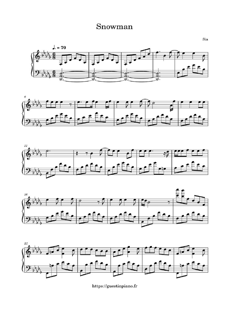 Sia - Snowman (Piano Sheet) | PDF