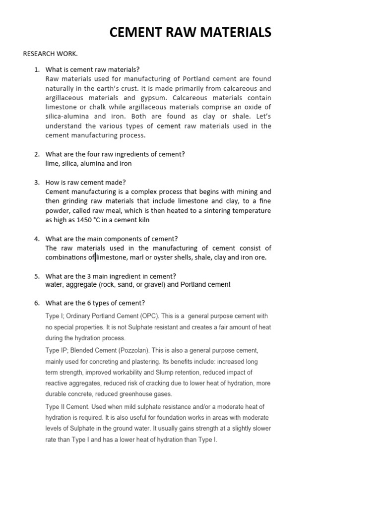 Cement Raw Materials | PDF | Cement | Lime (Material)