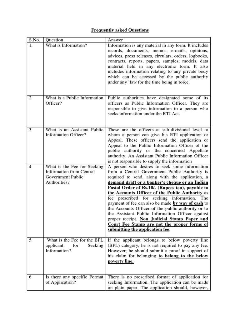 FAQ of Rti | PDF | Government Of India | Common Law