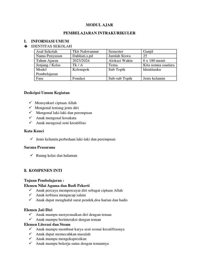 MODUL AJAR IDENTITASKU | PDF